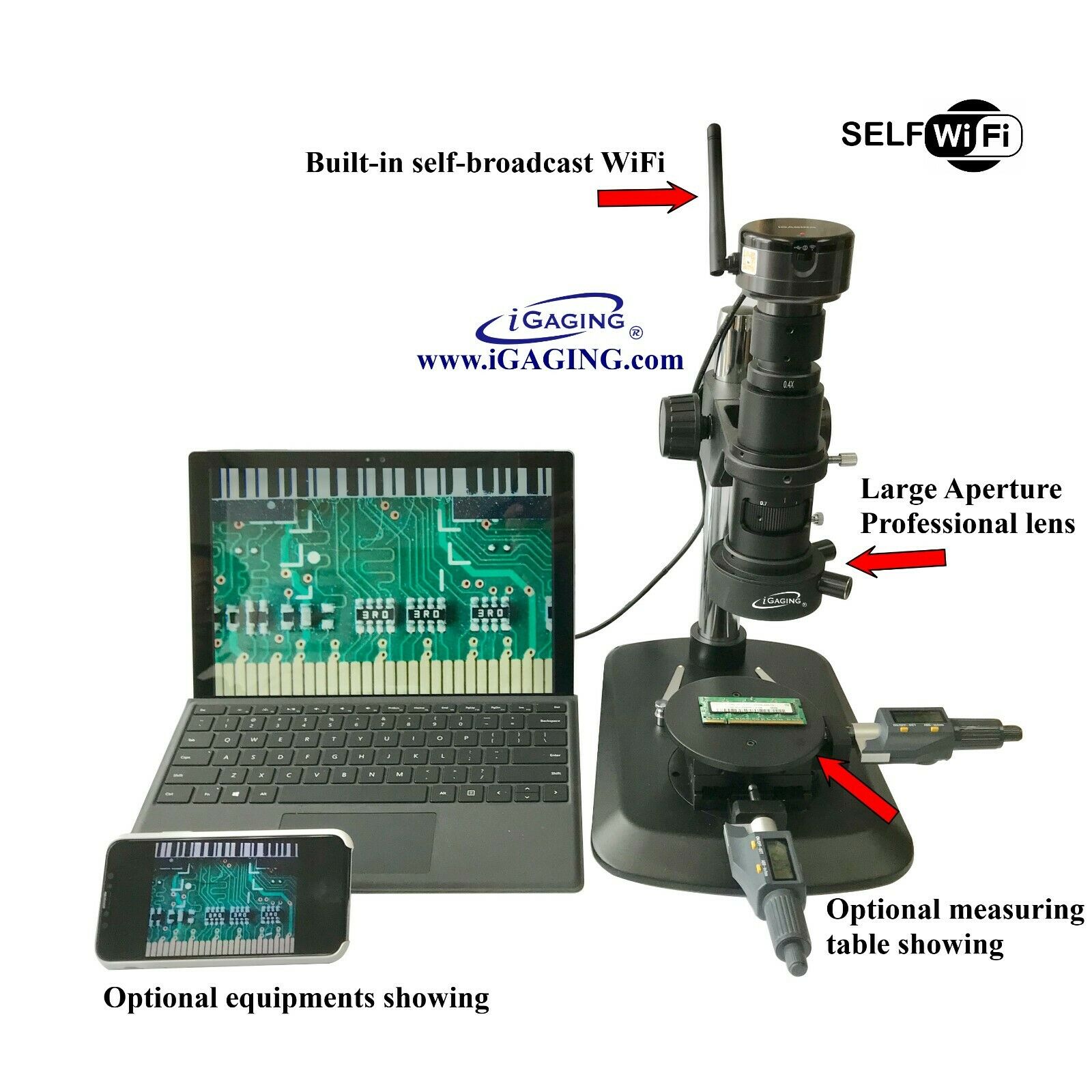 400X Measuring Digital Microscope, Self-Broadcast Wifi, Large Aperture ...